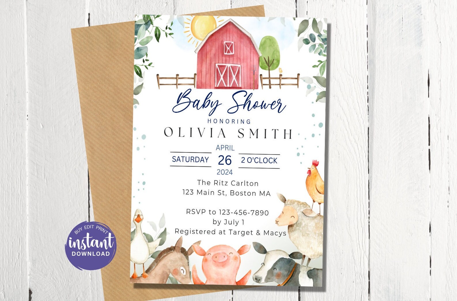 Farm Baby Shower Invitation Farm Theme Baby Shower Invitation Farm ...