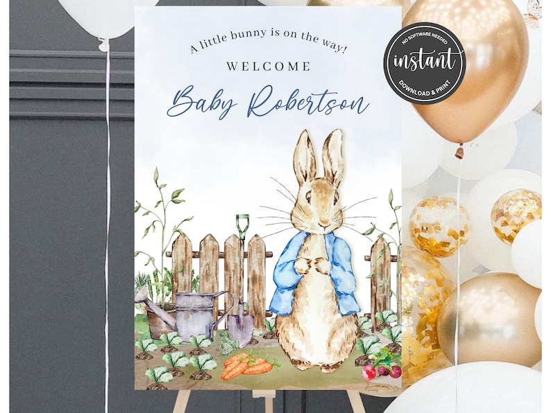 Peter Rabbit Baby Shower Welcome Sign | Baby Shower Peter Rabbit Theme ...