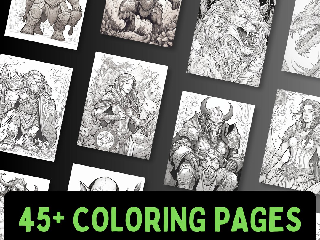Fantasy Dungeons Coloring Pages – Mythical Creatures PNG Set (digital ...
