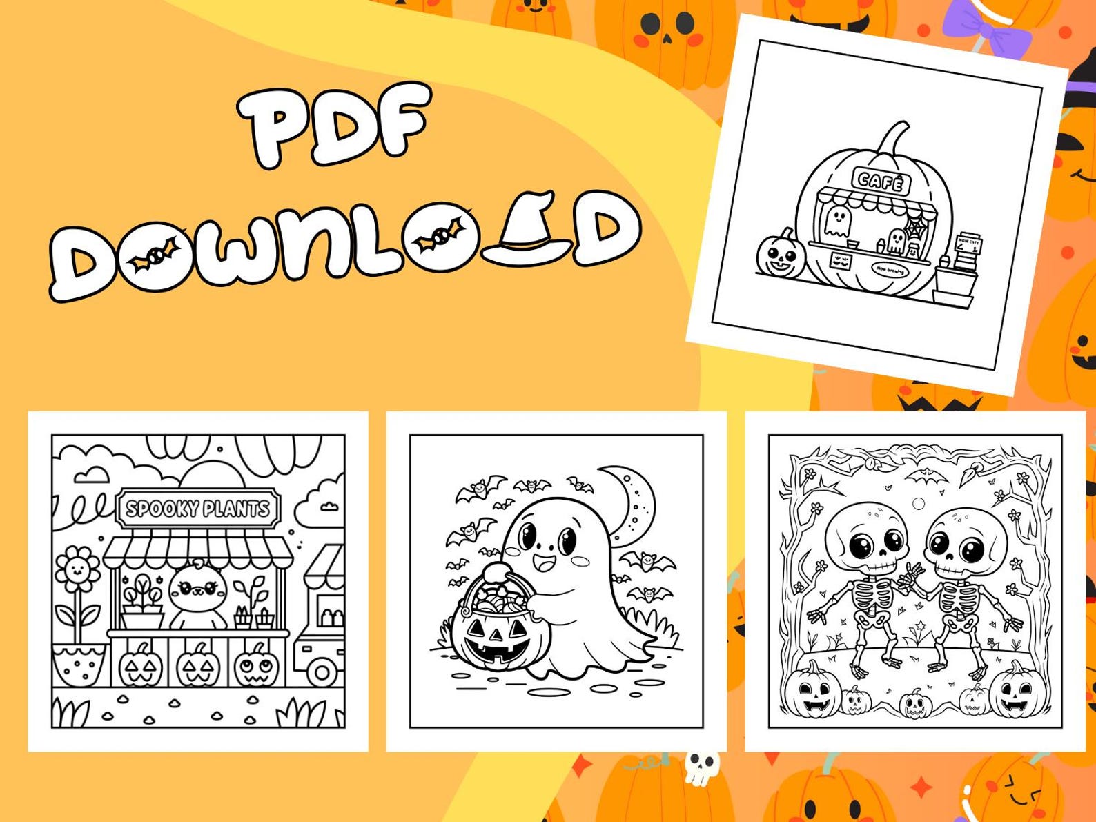 Kawaii Halloween Coloring Pages, 10 Pages, Witches, Cats, Pumpkin ...