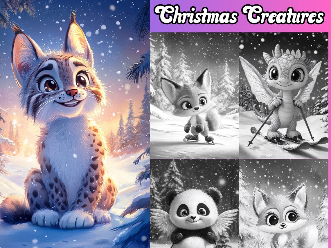 40 Cute Christmas Creatures and Animal Babies Grayscale Christmas ...