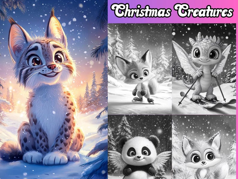 40 Cute Christmas Creatures and Animal Babies Grayscale Christmas ...