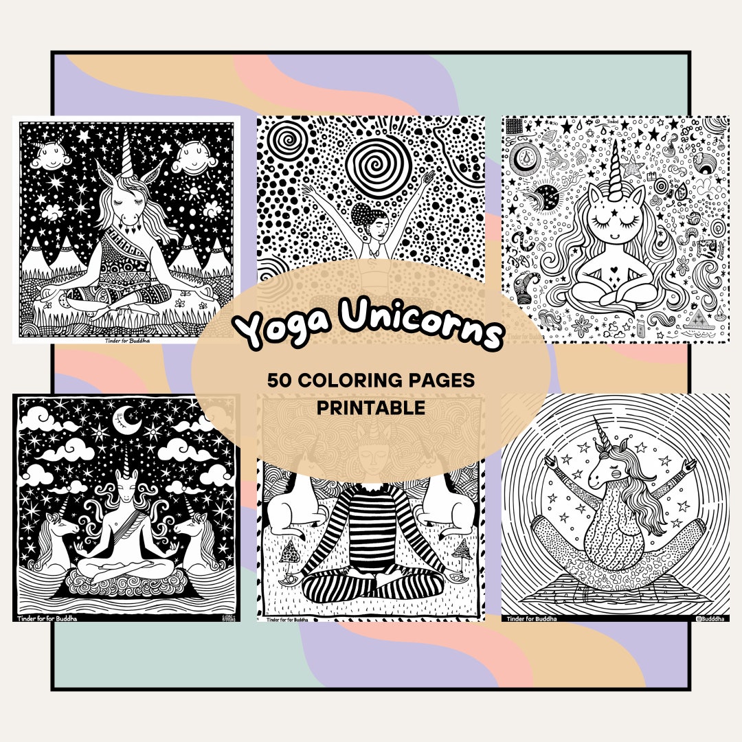 50 Yoga Unicorn Relaxation Coloring Pages | Digital Download ...