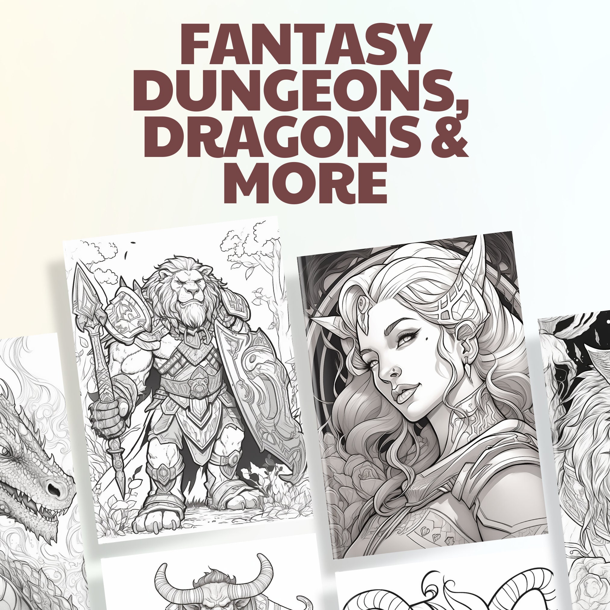 Fantasy Dungeons Coloring Pages – Mythical Creatures PNG Set (digital ...