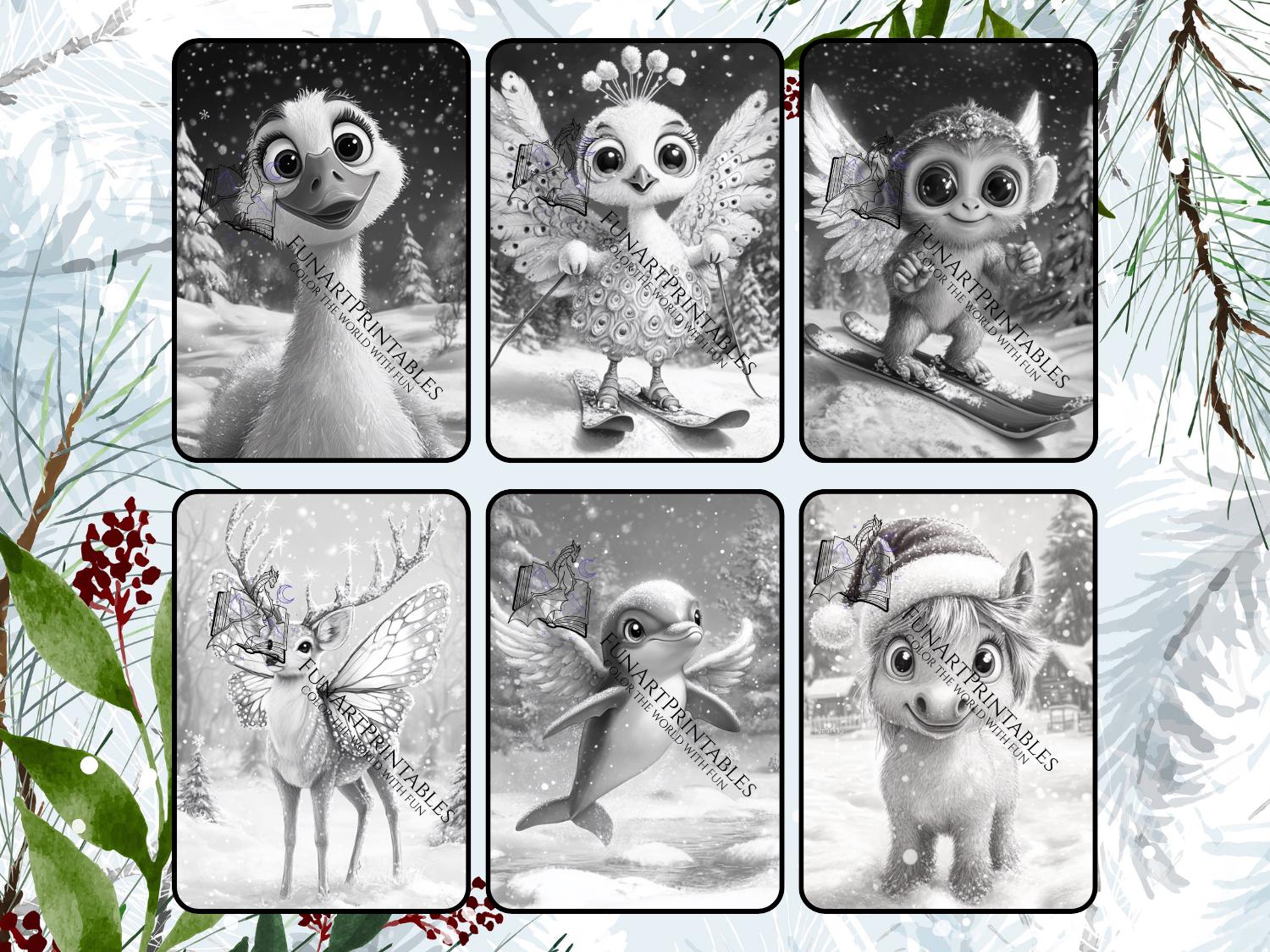 40 Cute Christmas Creatures and Animal Babies Grayscale Christmas ...