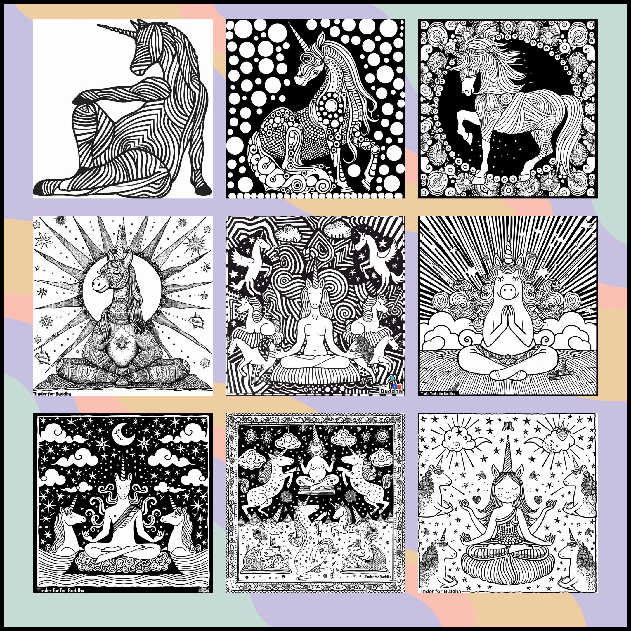 50 Yoga Unicorn Relaxation Coloring Pages | Digital Download ...