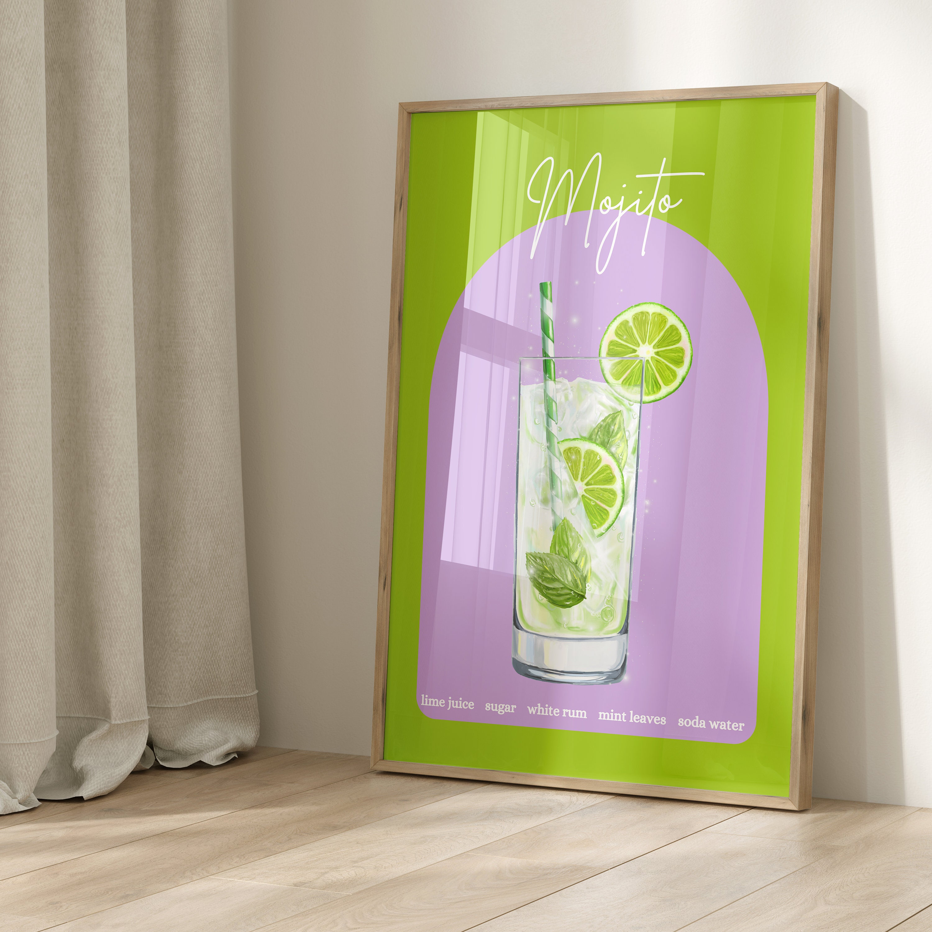 Set of 5 Cocktails Prints, Colorful Cocktails With Ingredients Wall Art ...