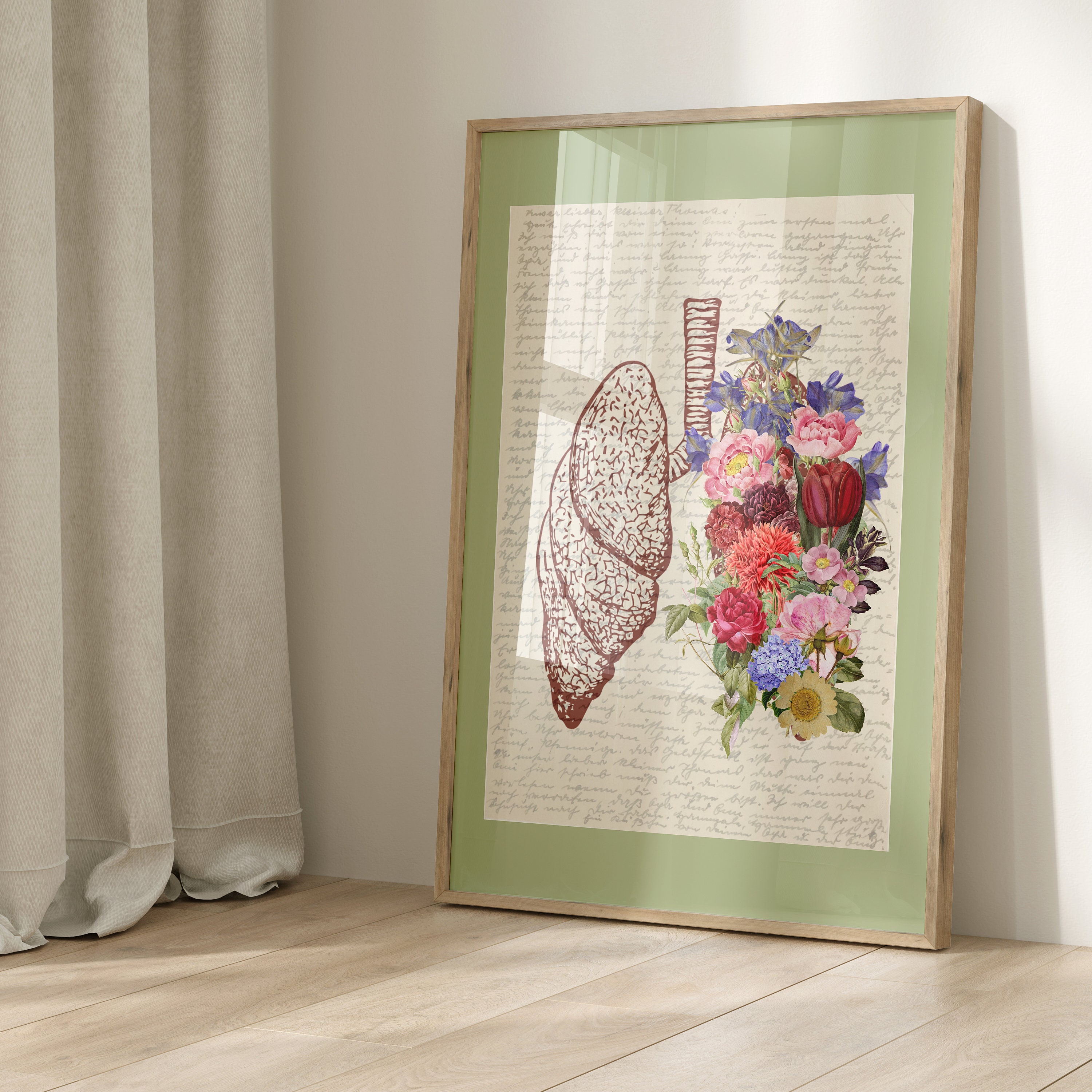 Vintage Anatomy Heart Brain and Lungs Wall Art, Set of 3 Floral Posters ...