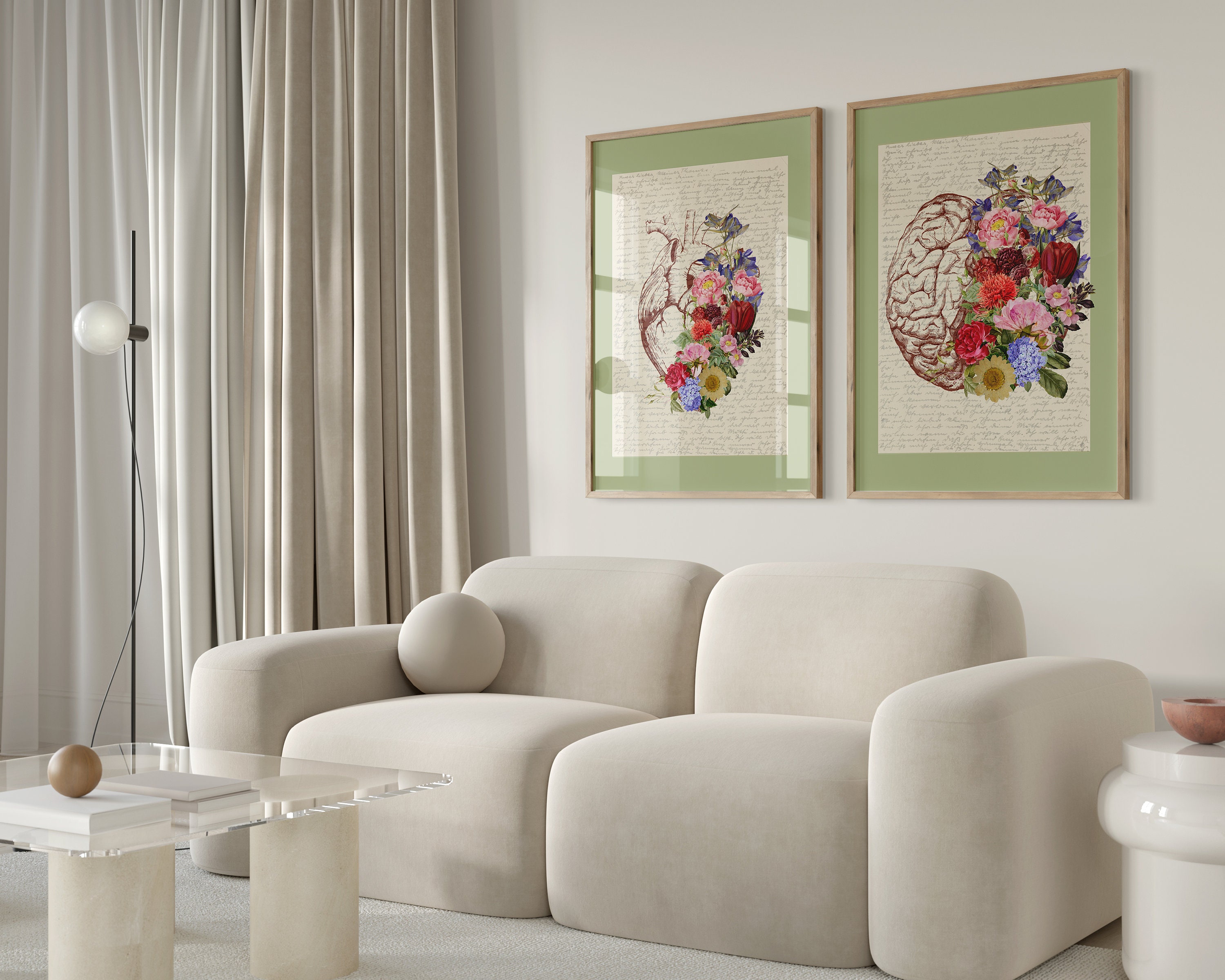 Vintage Anatomy Heart Brain and Lungs Wall Art, Set of 3 Floral Posters ...