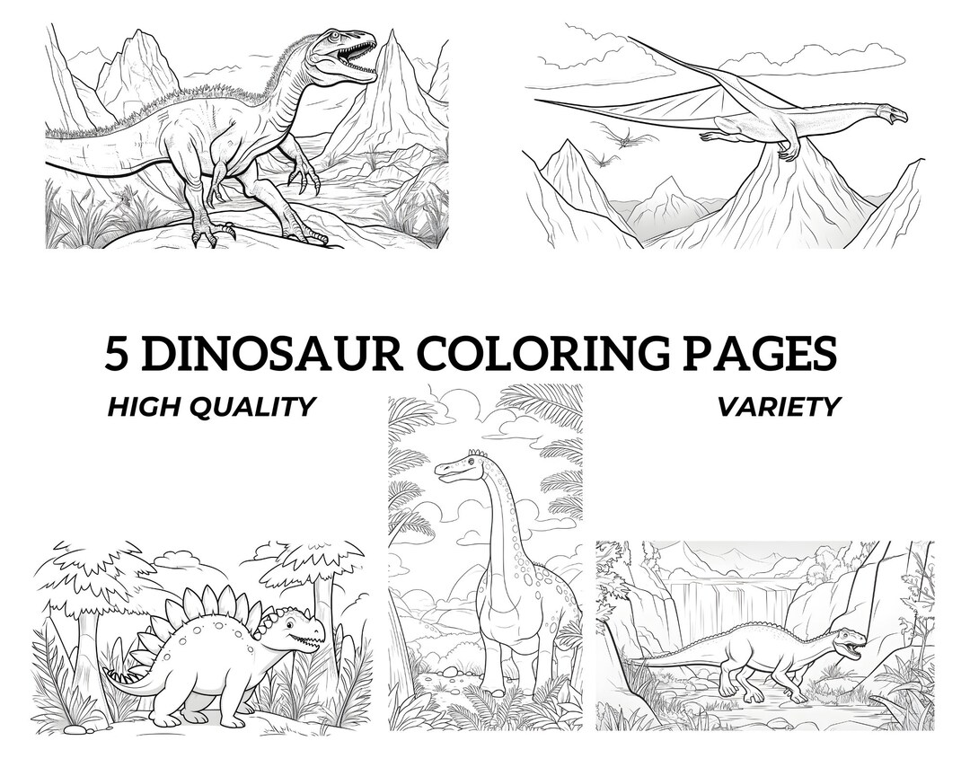 5 High Quality Dinosaur Coloring Pages for Kids - Printable, Digital ...