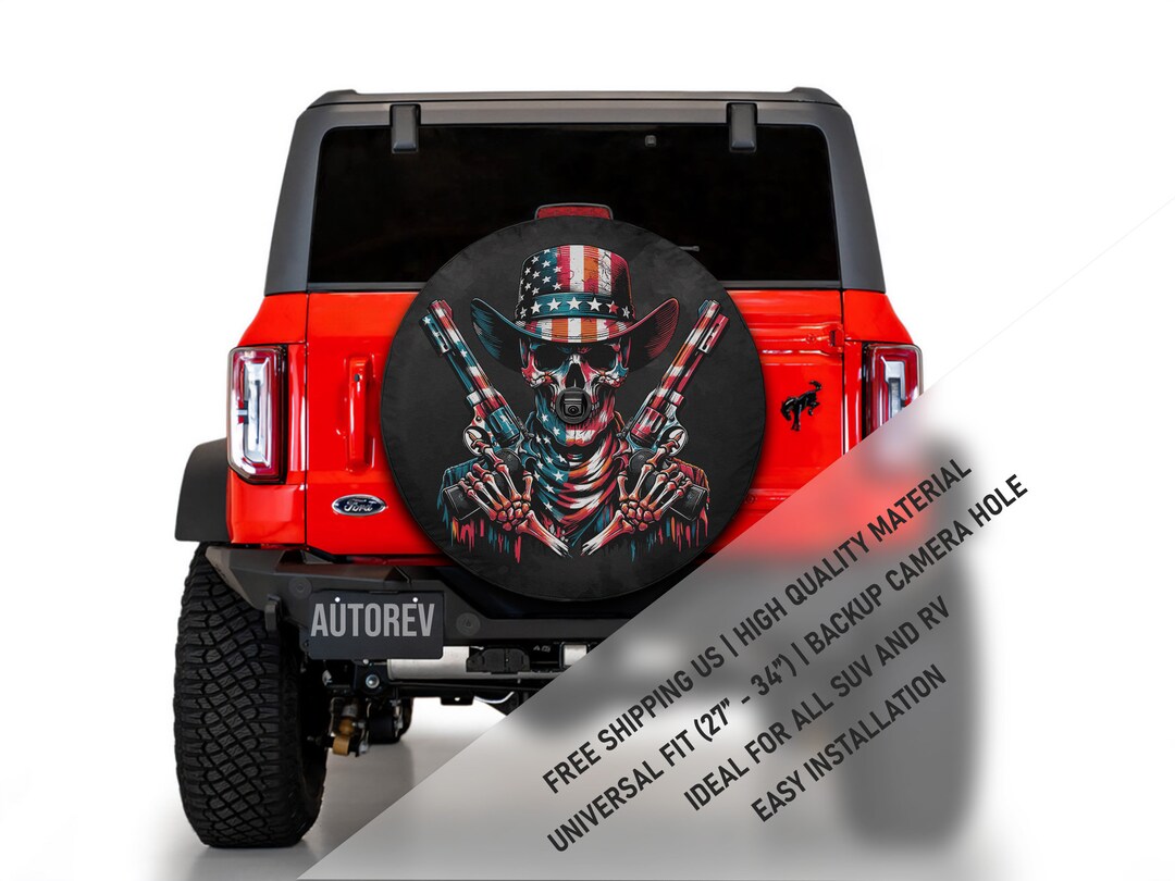 USA Skull Spare Tire Cover for SUV Jeep, Wrangler & Ford Universal Fit ...