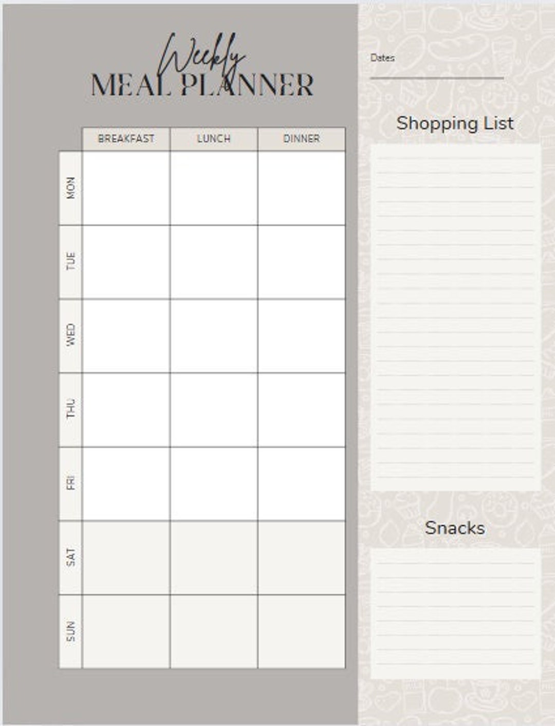 52 WEEKLY MEAL PLANNER - Etsy