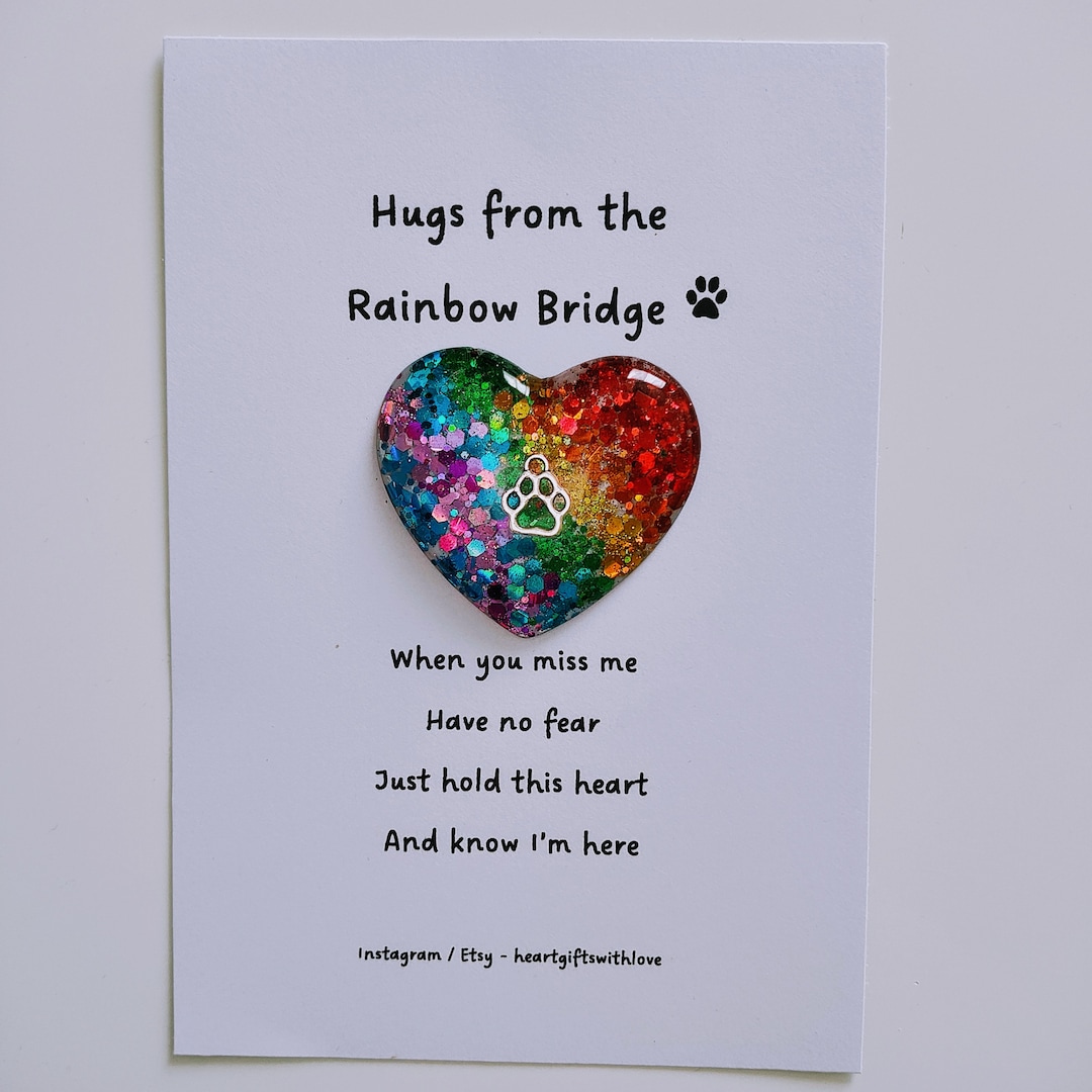 Loss of Pet Pocket Hug Heart, Rainbow Bridge, Paw Print on Heart ...