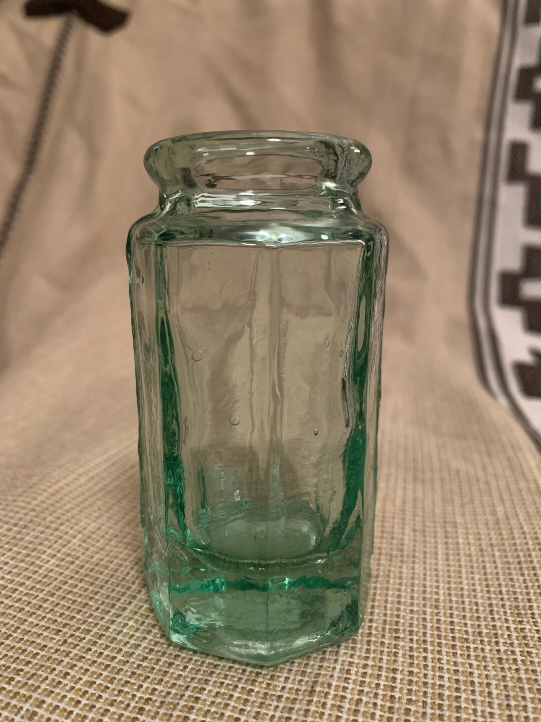 Vintage Emerald Green Glass Octagon Shaped Bottle - Etsy