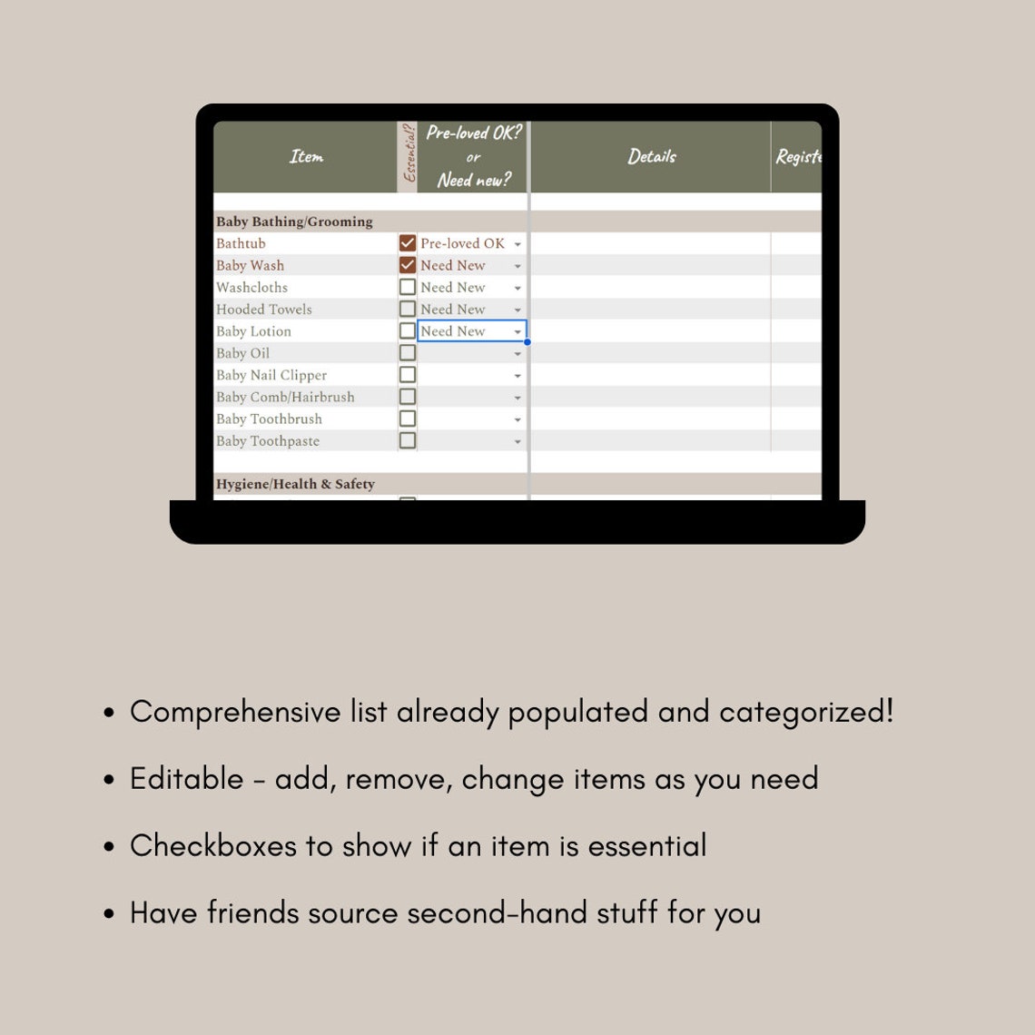 Baby Registry Spreadsheet Online Sustainable Universal Checklist Google ...
