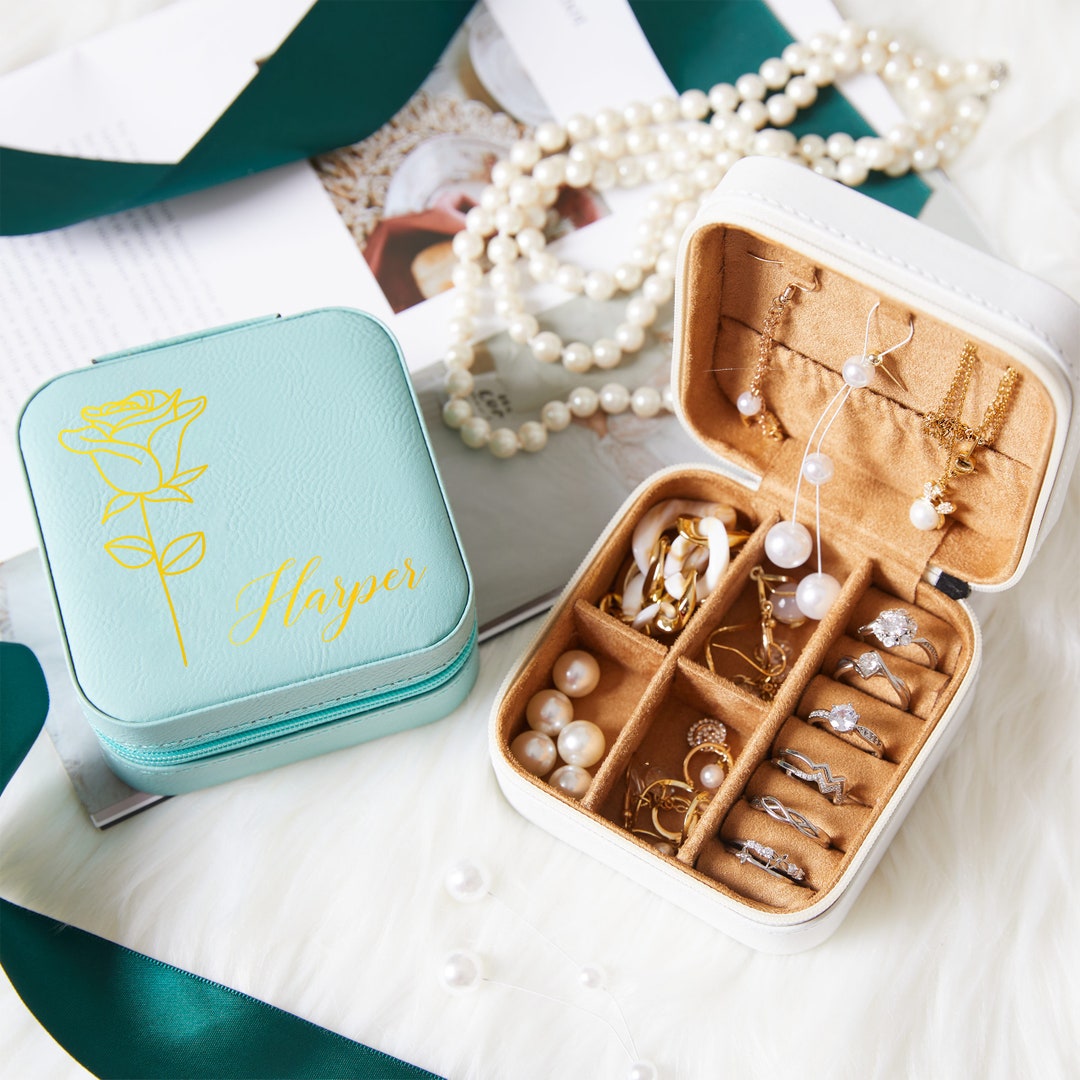 Personalized Jewelry Box With Birth Flower, Personalised Travel Jewelry ...
