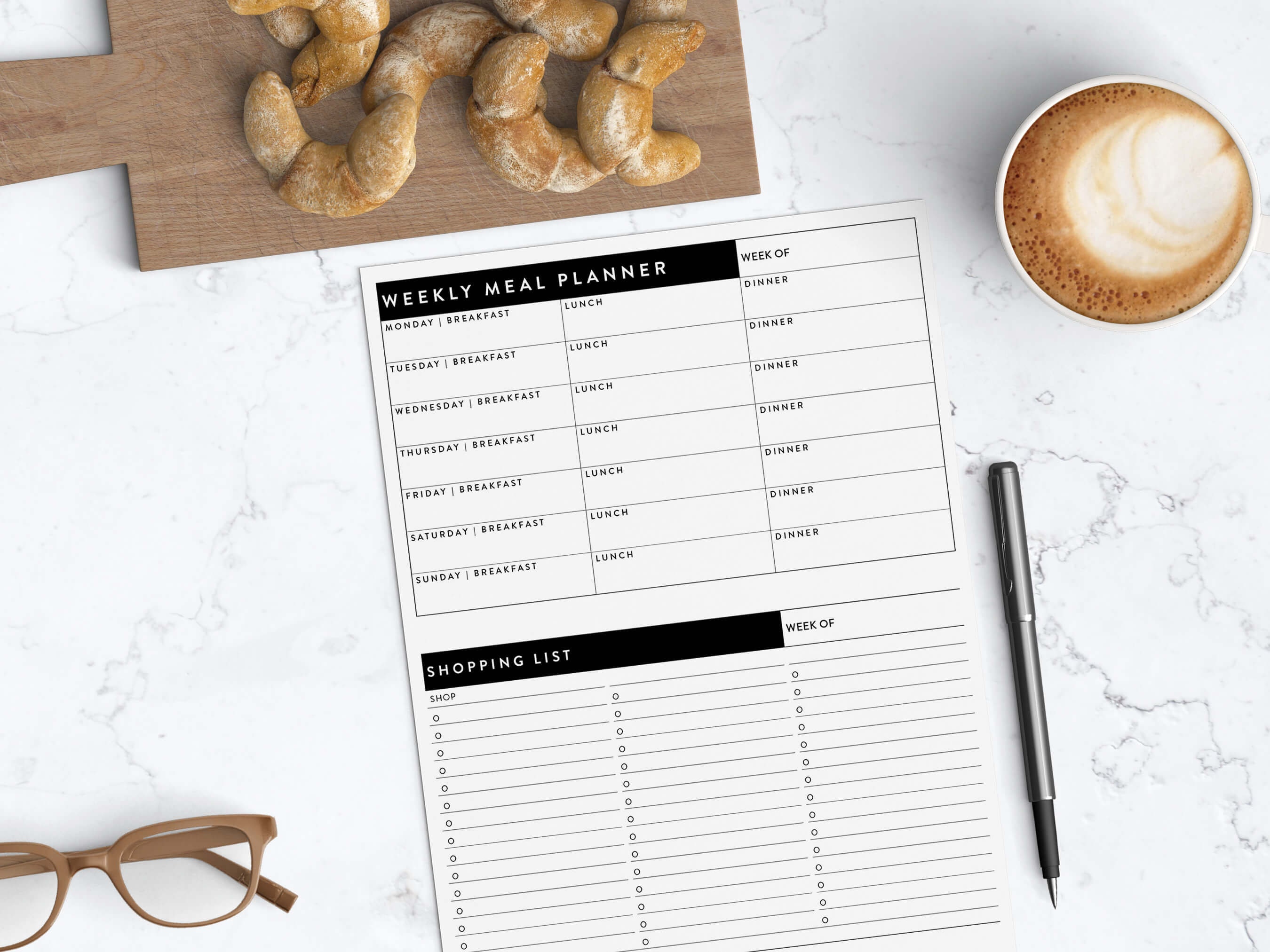 Minimalist Weekly Meal Planner Notepad With Shopping List | Menu ...