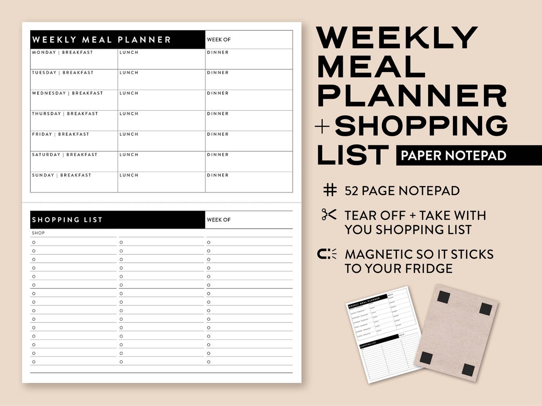 Minimalist Weekly Meal Planner Notepad With Shopping List | Menu ...