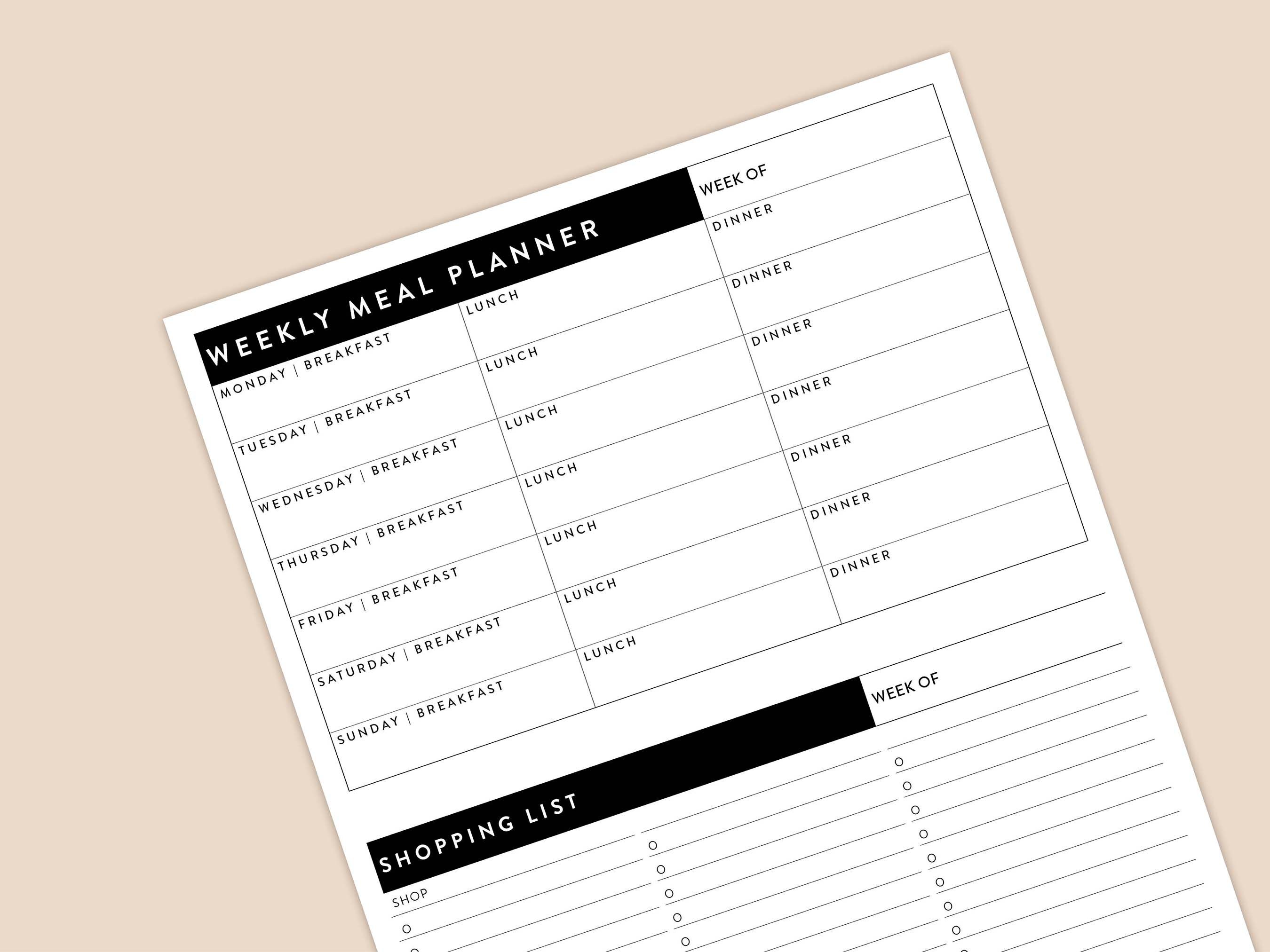 Minimalist Weekly Meal Planner Notepad With Shopping List | Menu ...