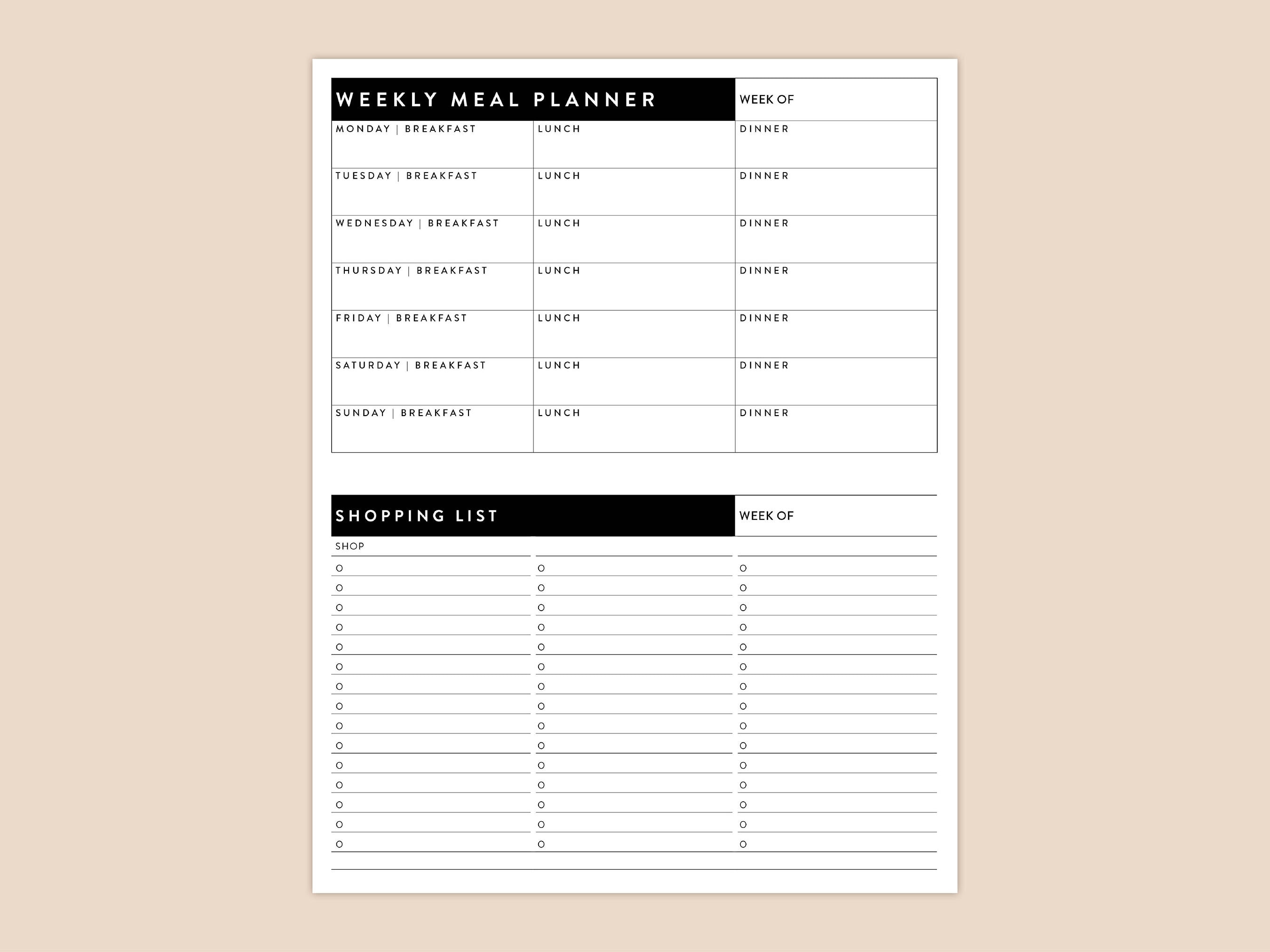 Minimalist Weekly Meal Planner Notepad With Shopping List | Menu ...