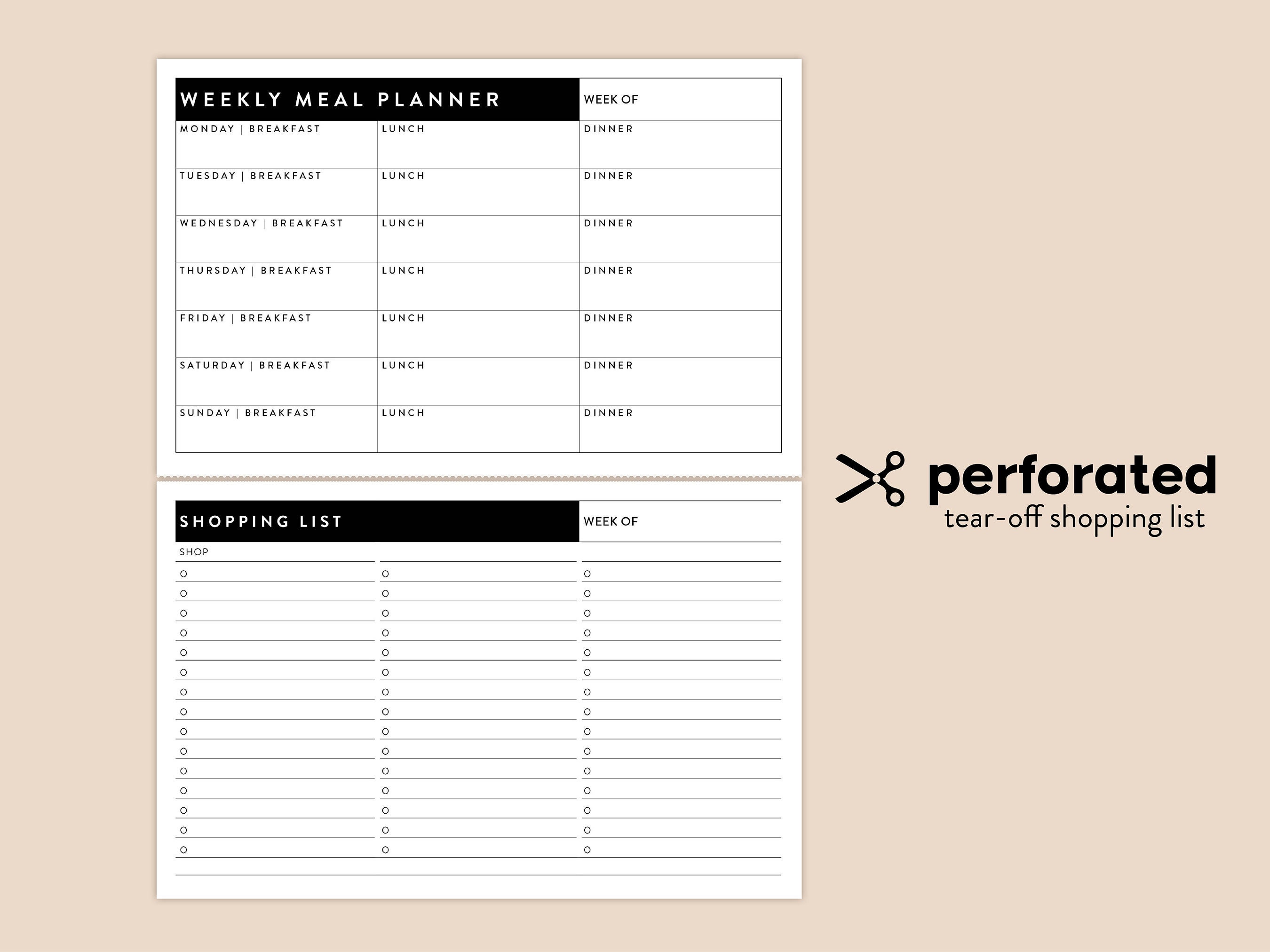 Minimalist Weekly Meal Planner Notepad With Shopping List | Menu ...