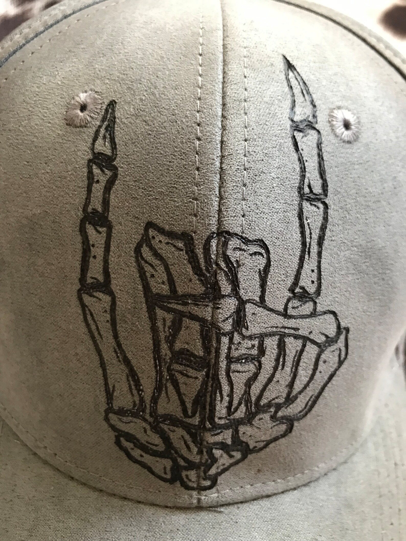 Hand-burned, One of a Kind Skeleton Hand Gray Ball Cap - Etsy