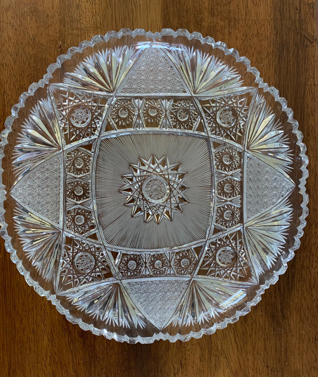Vintage Cut Crystal Round Cake Plate,crystal Platter, Fruit Bowl ...