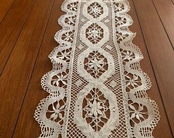 Vintage Hand Crocheted Table Runner, Antique Table Scarf, Antique ...