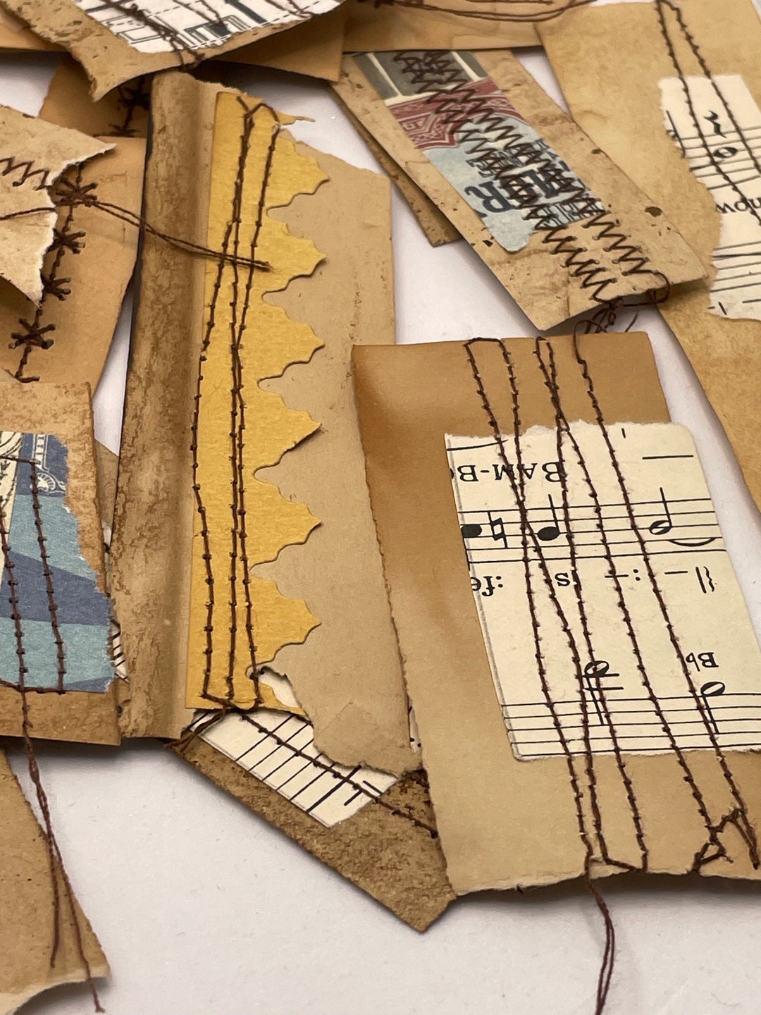 Vintage Style Stitched Paper Strips Ephemera Journaling Scrapbooking ...