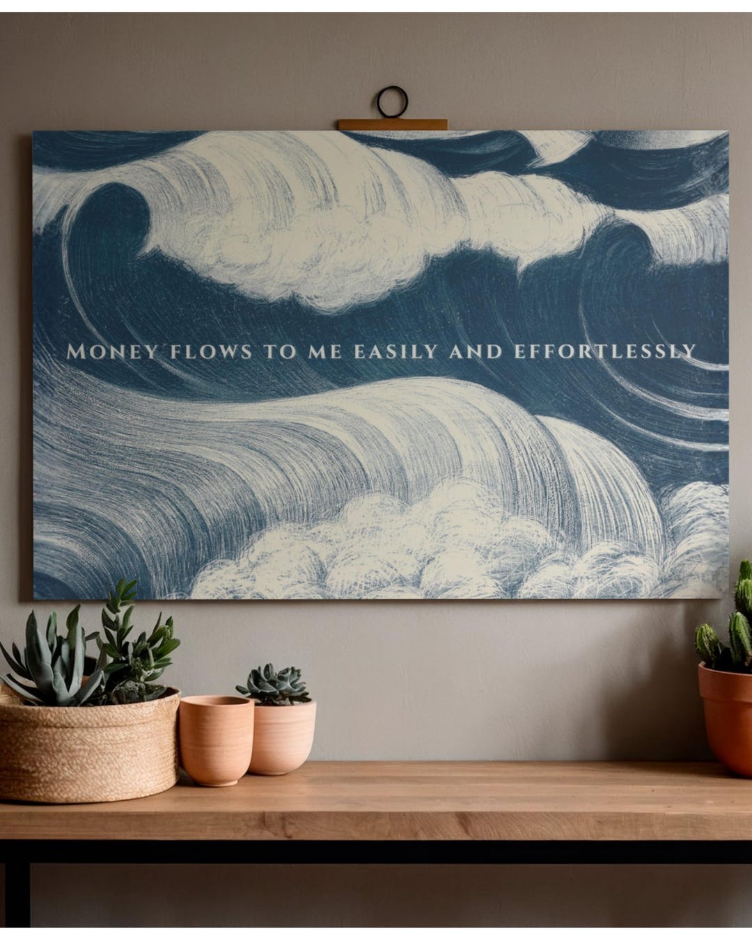 Coastal Wave Art Print, Money Flows Affirmation, Minimalist Ocean ...