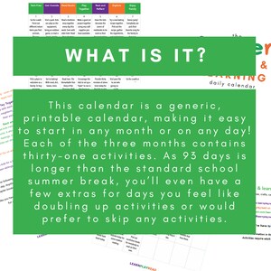 The Summer of Fun and Learning Daily Calendar, Preschool Daily Calendar ...