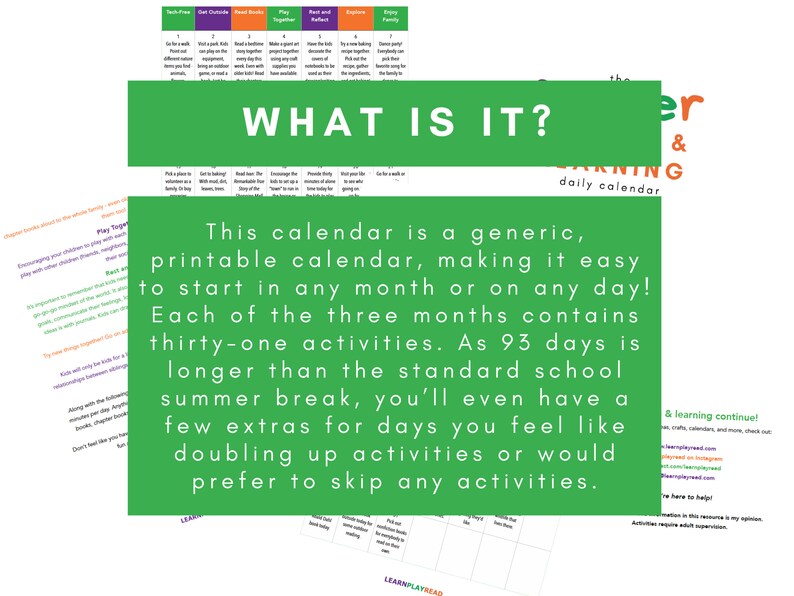 The Summer of Fun and Learning Daily Calendar, Preschool Daily Calendar ...