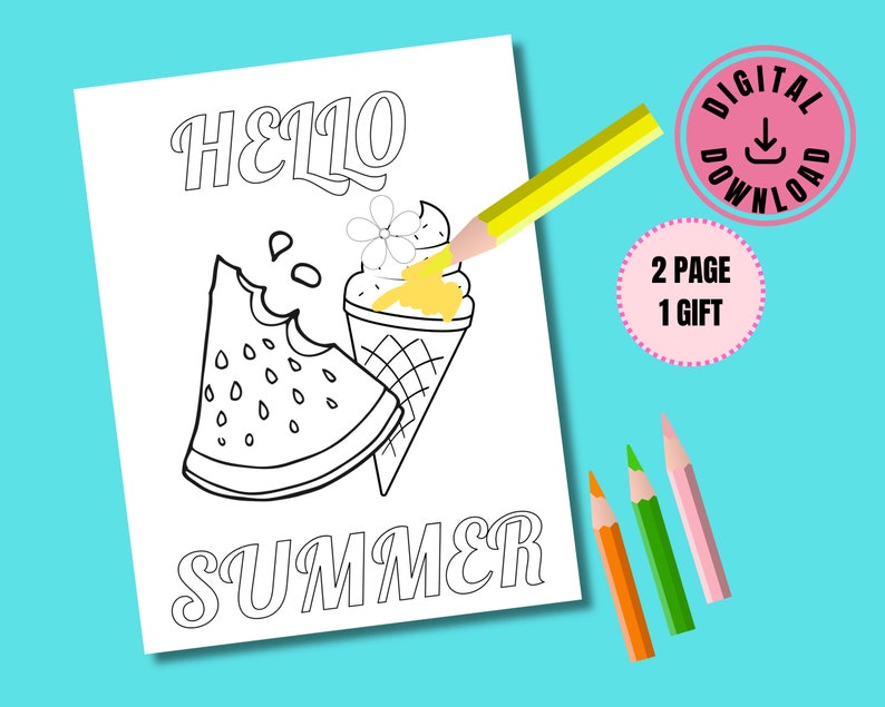 Printable Coloring Sheets Instant Download Hello Summer - Etsy