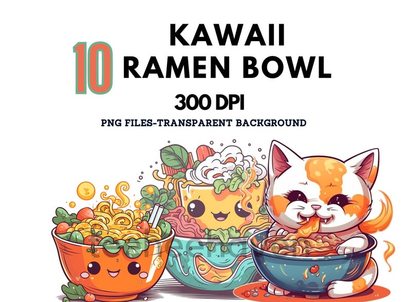 10 Kawaii Ramen Noodle Bowl PNG Clipart Set, Cute Ramen Bowl Files ...