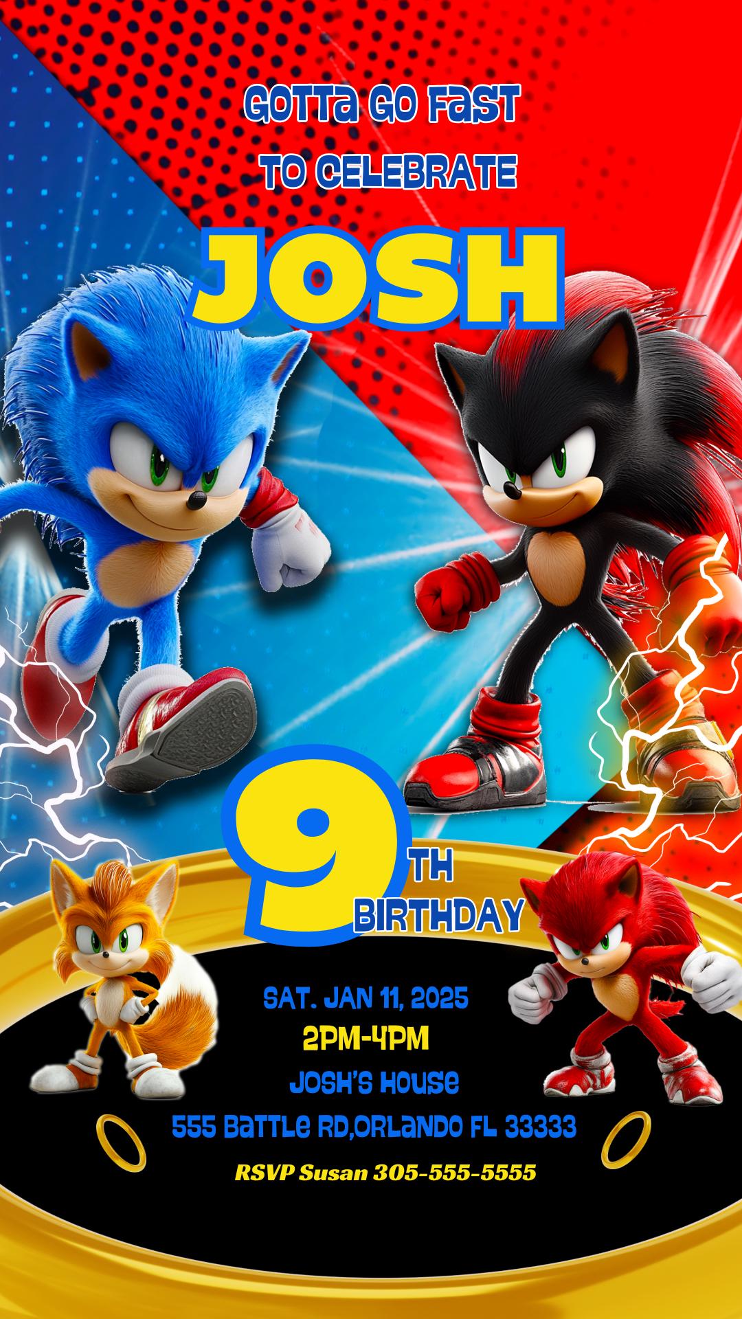 Sonic VS Shadow Birthday Invitation: Editable Template (digital ...