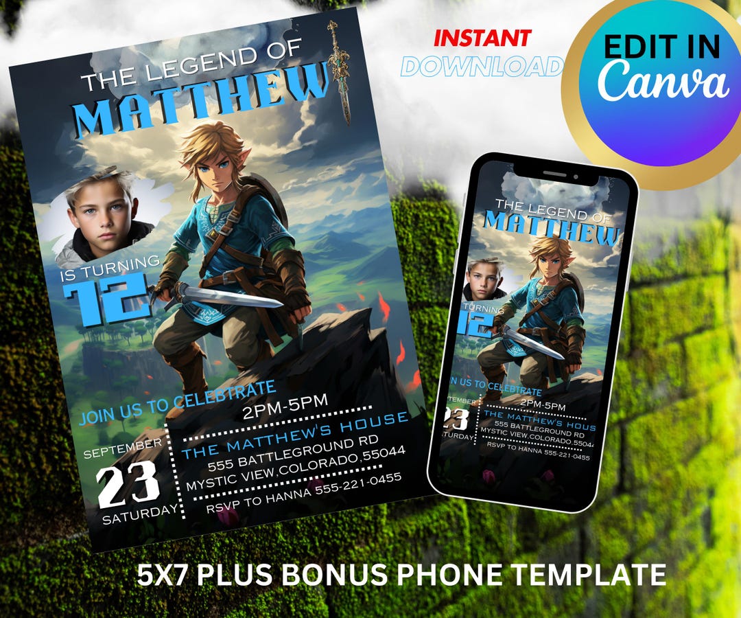 Zelda Birthday Invitation: Personalized Photo, Boy Invite (digital ...
