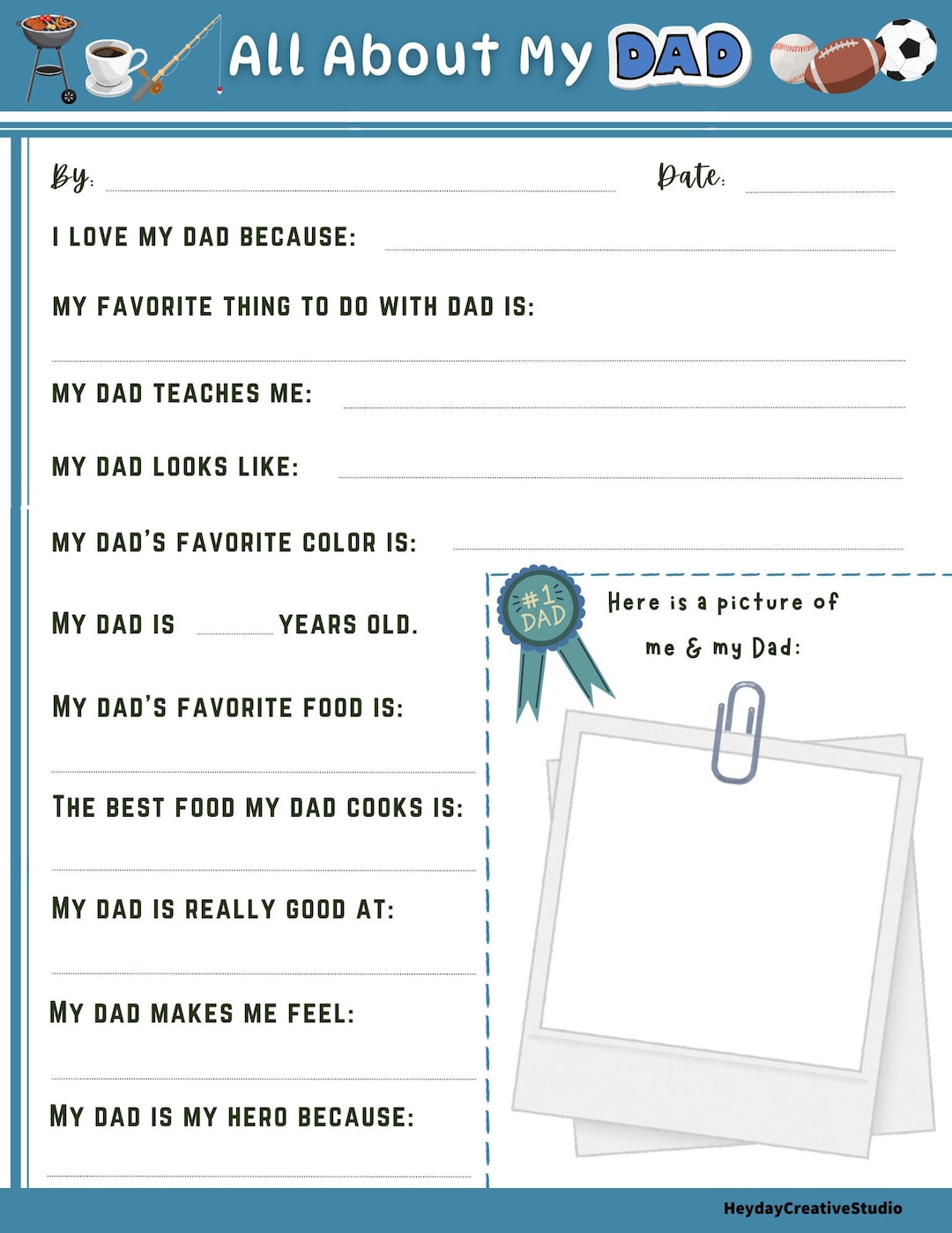 All About My Dad - Fill in the Blank Activity - Father's Day Gift ...
