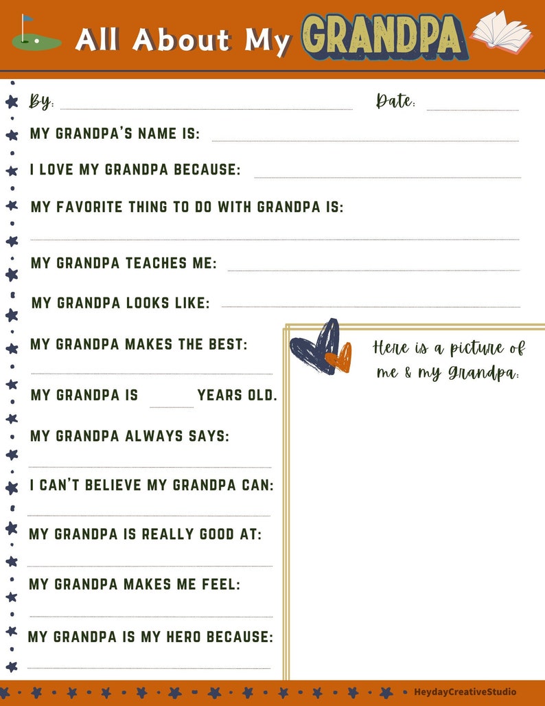 Grandpa Interview Worksheet – Kid Gift, Fill-in-the-blank (digital ...