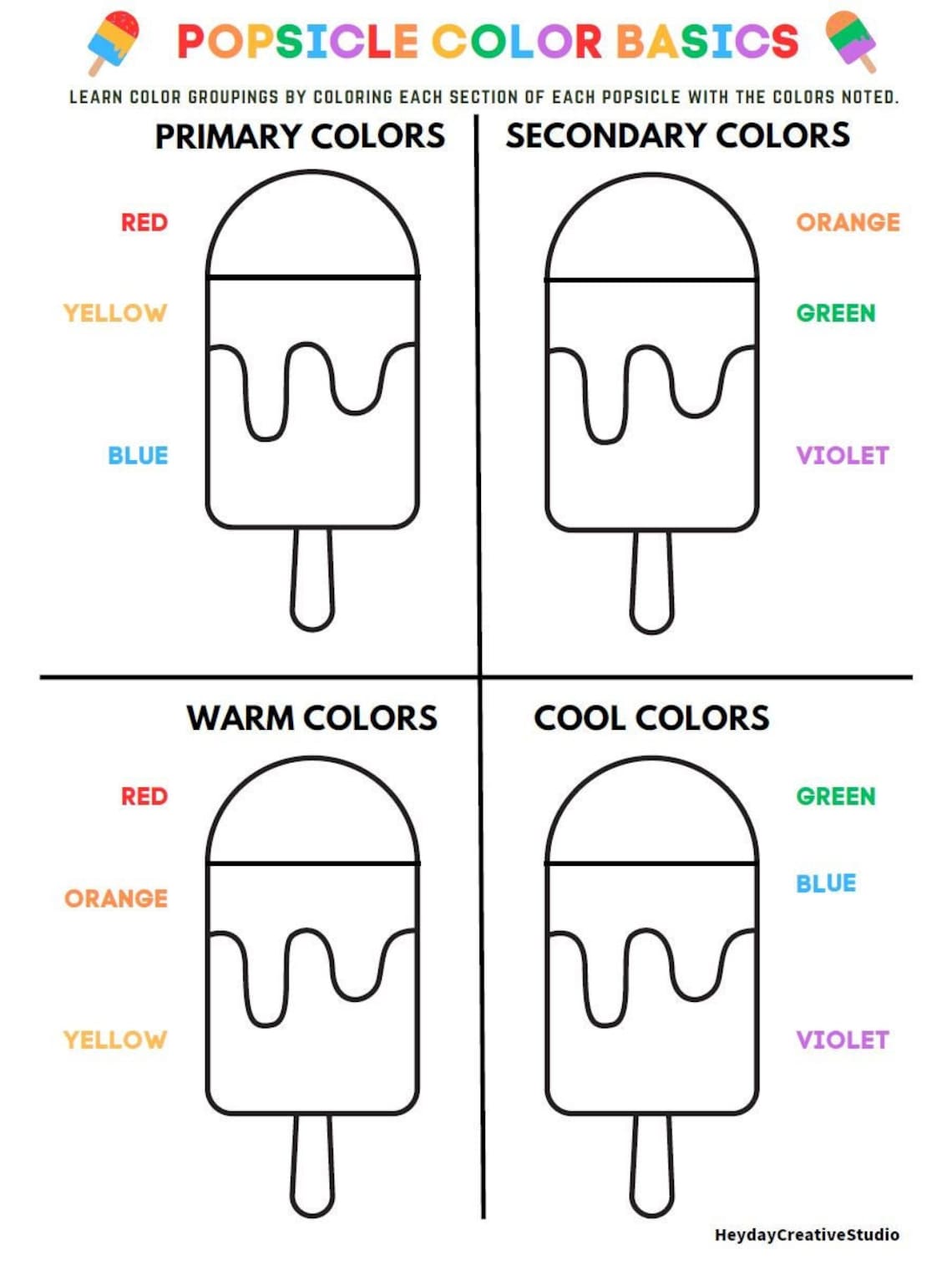 Popsicle Color Basics Digital Download Printable File - Etsy