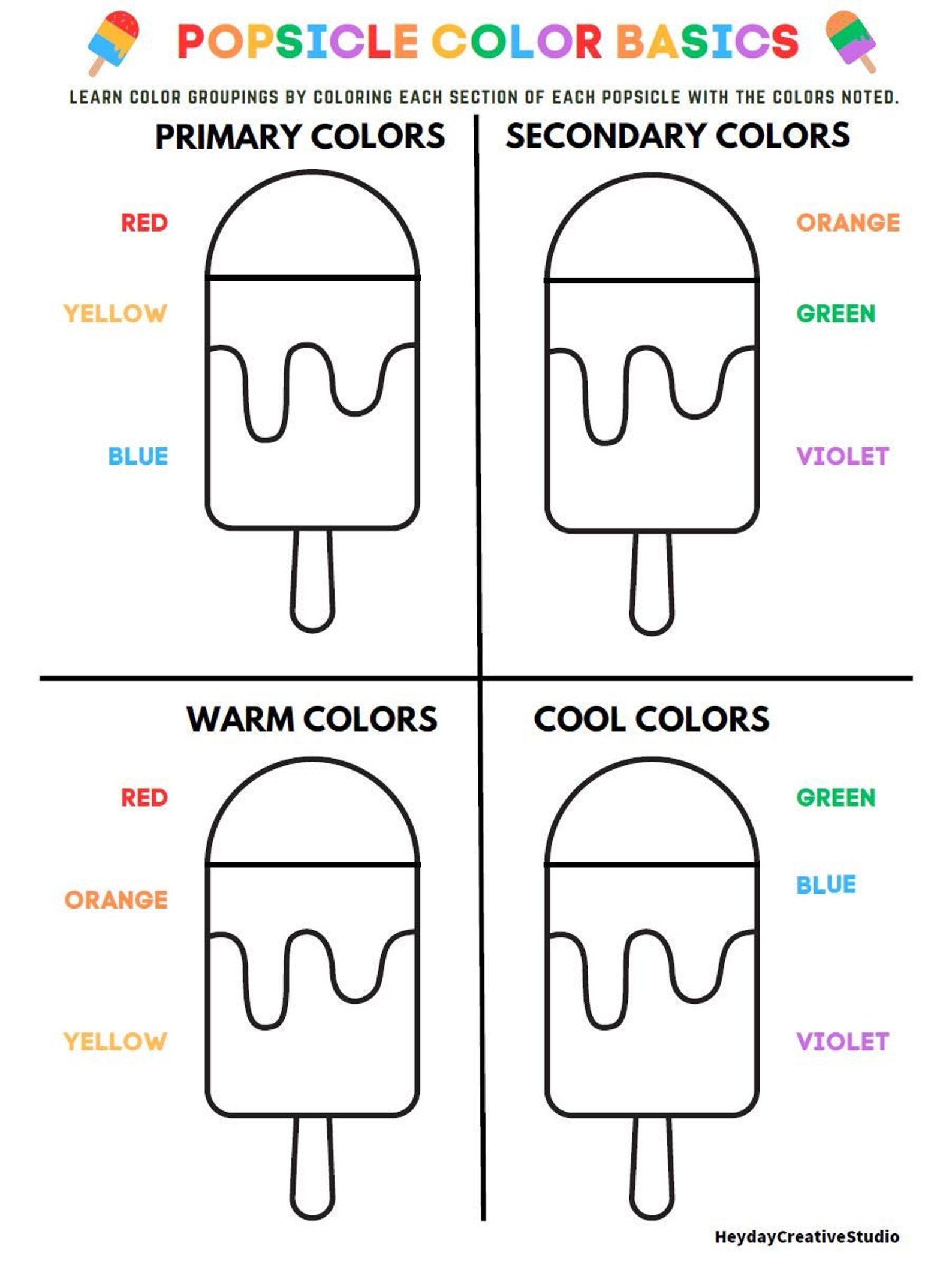 Popsicle Color Basics Digital Download Printable File - Etsy