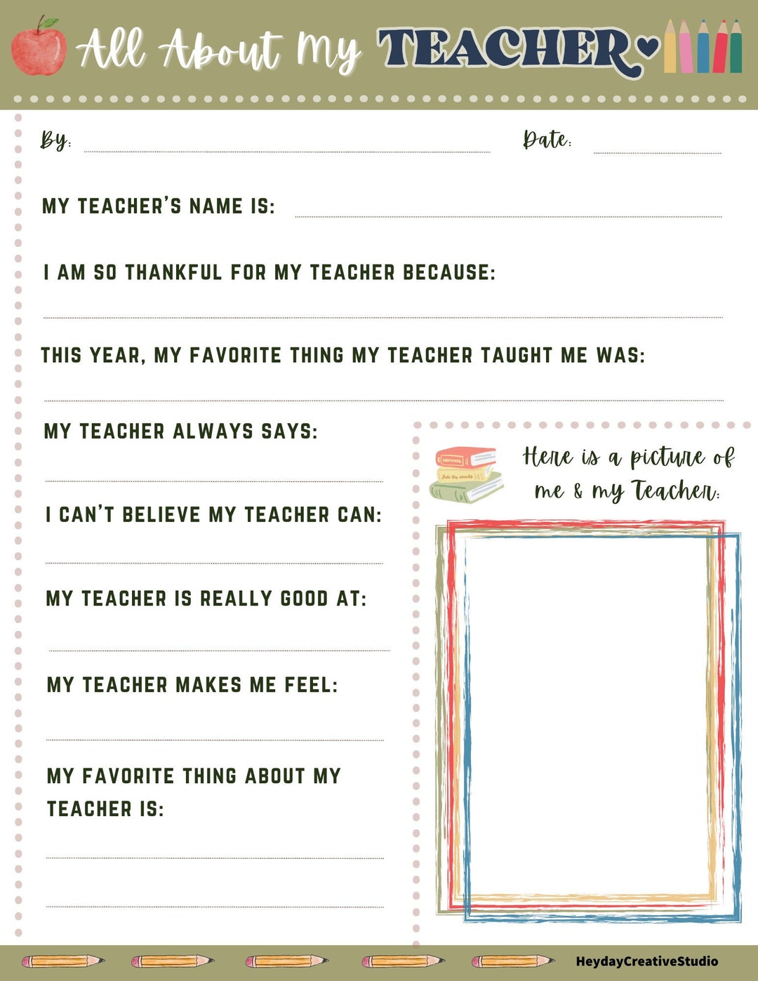 All About My Teacher - Fill in the Blank Activity for Students, Kids ...