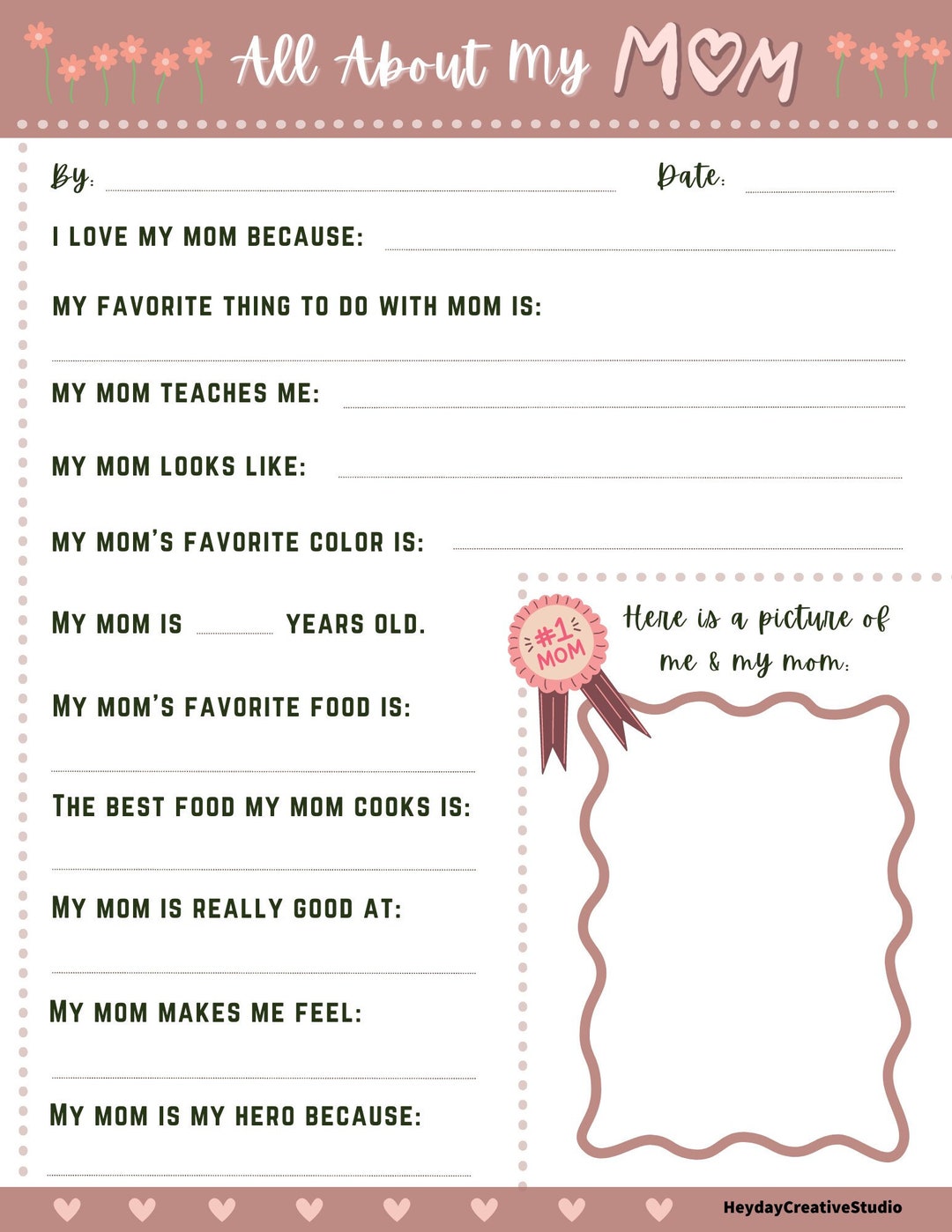 All About My Mom - Fill in the Blank Activity - Mother's Day Gift ...