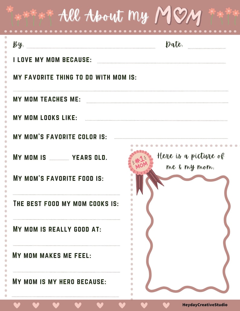 All About My Mom Printable – Fill-in Worksheet, Kids Gift (digital ...