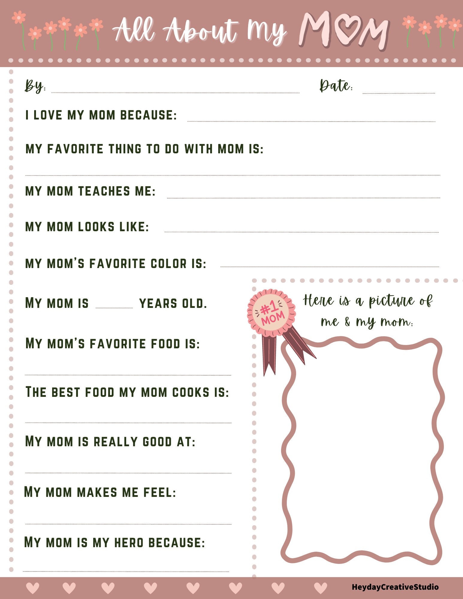 All About My Mom - Fill in the Blank Activity - Mother's Day Gift ...