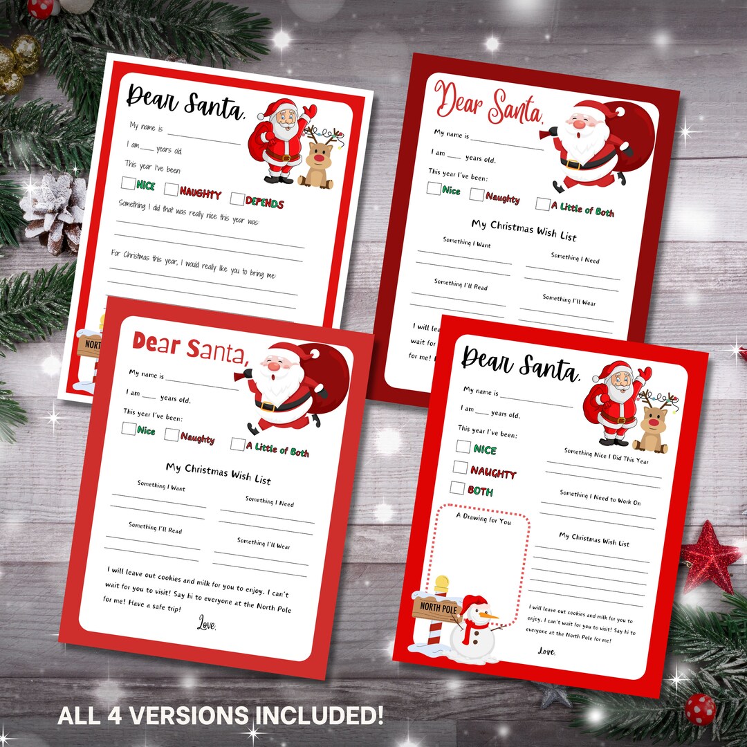 Paquete imprimible de carta a Santa, carta para niños a Santa, lista de ...