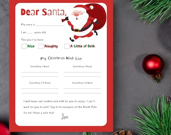 Letter to Santa Printable, Christmas List for Kids, Christmas Wish List ...