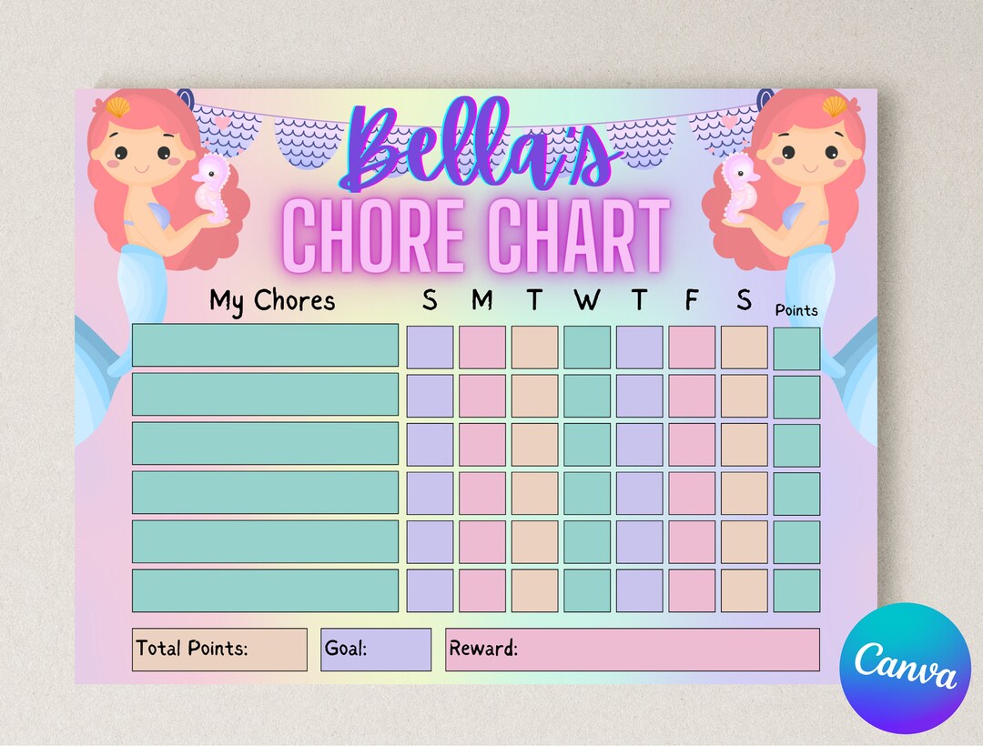 Kids Reward Chart, Mermaid Chore Chart, Toddler Behavior Chart, Kids ...