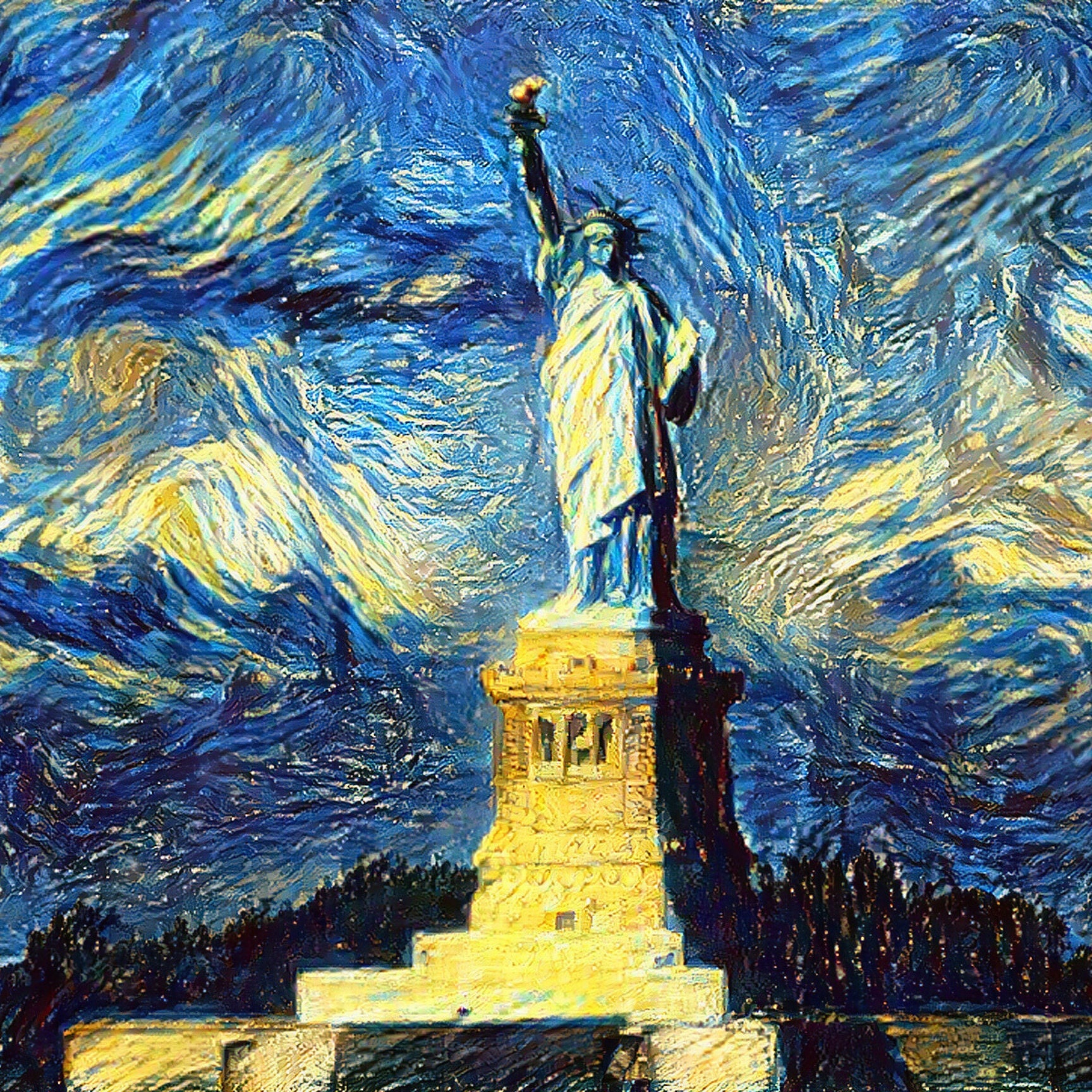 Poster "Notte stellata" della Statua della Libert di Van Gogh venduto ...