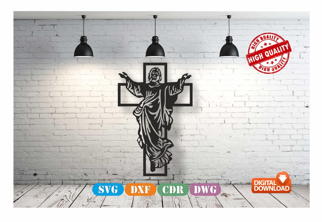 Jesus and Cross Wall Art Decor Vector File for Laser Cutting , Plasma ...