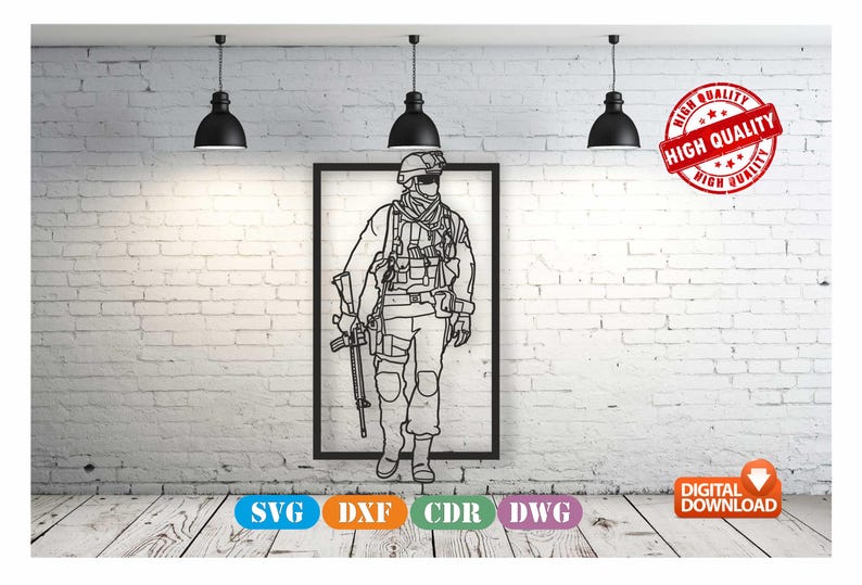 Call of Duty MW2 Soldier Laser Cut Wall Art Decor Vector Drawing File ...